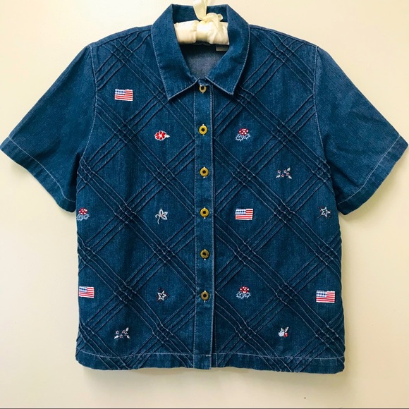 Koret | Tops | Vintage Patriotic Denim Shirt Koret City Blue Flags ...